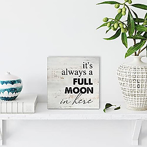 Rustic Full Moon Bathroom Wood Box Sign Humor Toilet Wooden Box Sign Farmhouse Home Restroom Desk Shelf Decor (5 X 5 Inch)