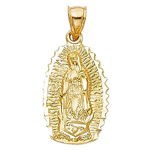 Jewels By Lux 14K Yellow Gold Our Lady Of Guadalupe Virgin Mary Pendant 25mm X 16mm