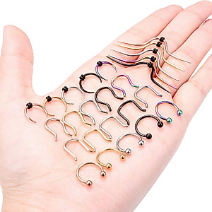Ftovosyo 25pcs 16G Septum Jewelry Surgical Steel Nose Septum Ring Hoop Retainer Piercing Jewelry for Women Men Silver Rose Gold Black Rainbow
