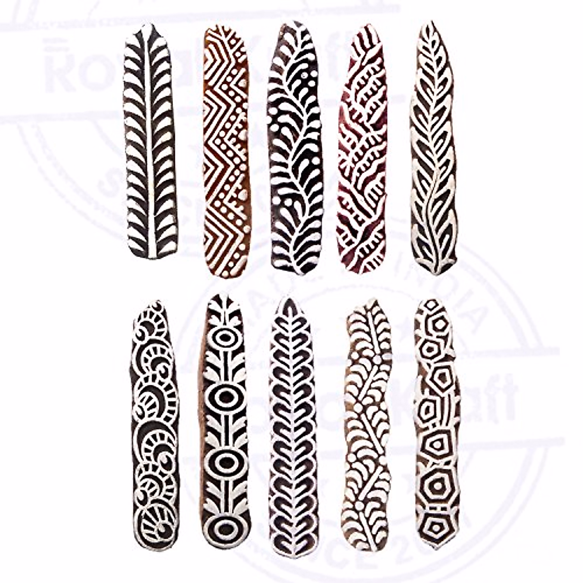 Mehndi Print Blocks Stylish Border Pattern Wooden Stamps (Set of 10)