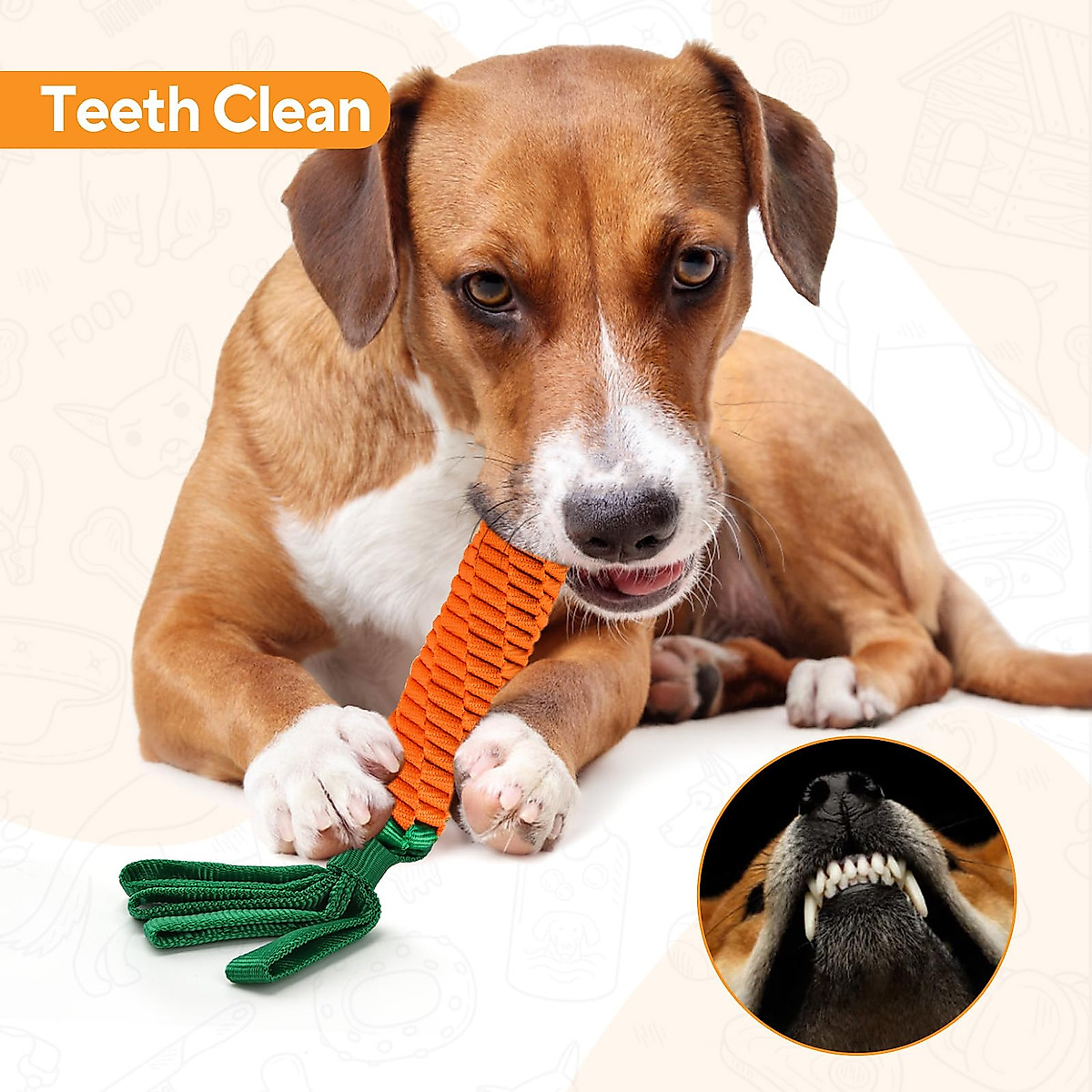 LIFLIX Dog Rope Toy, Tug of War Dog Toy, Cute Carrot Dog Toy with Crinkle Paper Tags