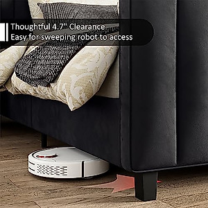 AMERLIFE King Size Bed Frame, Velvet Upholstered Platform Bed with Vertical Channel Tufted Headboard & Footboard/Wingback, Mattress Foundation with Wood Slats, No Box Spring Needed, Black