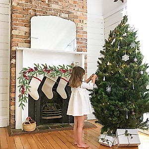 DearHouse 6FT Artificial Christmas Pine Garland with Red Berry Branch Pine Cone Winter Greenery Garland for Holiday Season Mantel Fireplace Table Runner Centerpiece Décor