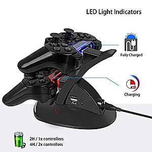 VSEER PS3 Controller Charger, Dual Console Charger Charging Docking Station Stand for PS3 with LED Indicators, Black
