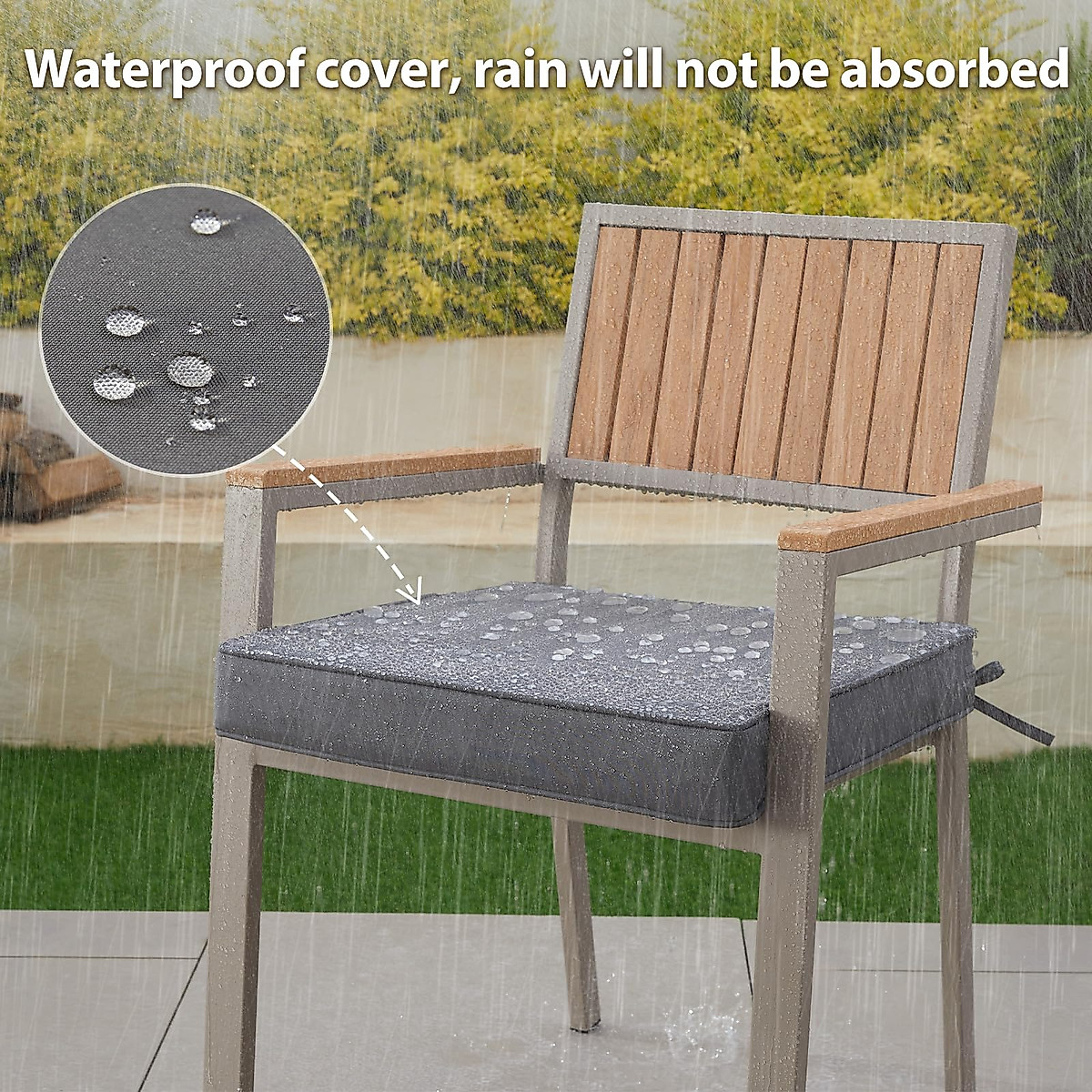 WEOAVRY Outdoor Chair Cushions Set of 2, Waterproof Patio Chair Cushions, Patio Furniture Cushions with Ties, Outdoor Wicker Replacement Seat Cushions, 22 x 22 x 3 inch, Dark Grey