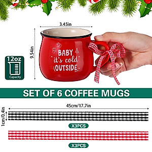 Sawysine Christmas Coffee Mugs Set of 6, 12 oz Ceramic Mug Gift Holiday Hot Cocoa for Mom Woman Family Friend Farmhouse (Elegant Style)