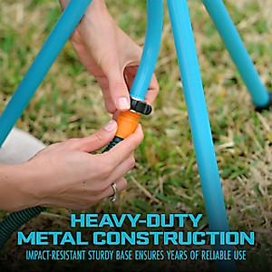 Aqua Joe AJ-6PSTB-MAX HD Sprinkler & Mister W/Metal Tripod Base, 6 Patterns, 4100 Sq. Ft. Coverage, Blue