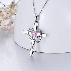 LONAGO Stethoscope Necklace Silver Cross Pendant Necklace with October Birthstone Stethoscope Jewelry Graduation Gift for Women