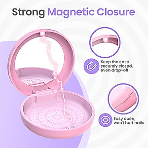 WELLCALE Retainer Case with Built-in Mirror, Aligner Case Compatible with Invisalign, Big Space & Slim Design with Magnetic Closure (Pink). Set of 2