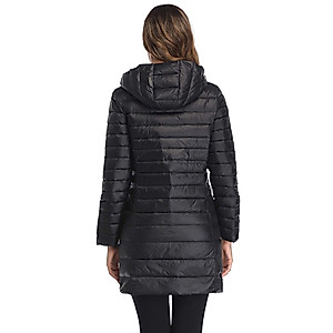 Obosoyo Women's Winter Packable Down Jacket Plus Size Lightweight Long Down Outerwear Puffer Jacket Hooded Coat Black 2XL