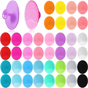 Nuogo 40 Pack Facial Cleansing Brush Face Scrubber Face Exfoliator Exfoliating Brush Soft Silicone Scrubber Handheld Wash Scrub Pad Tool for Deep Cleaning Pore Blackhead Delicate Dry Skin Care Women