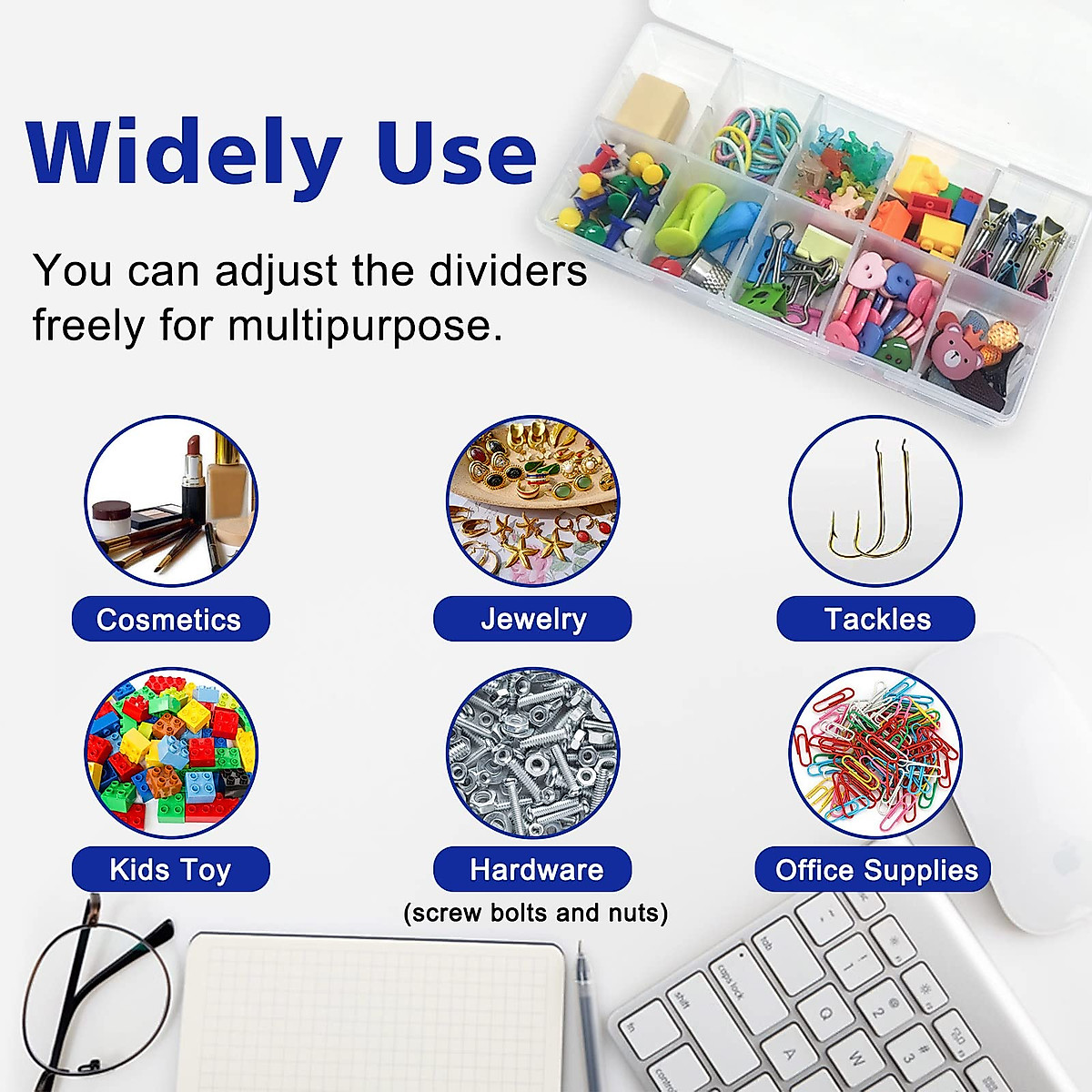 BUSY-CORNER 6 Pack Plastic Organizer Box, Jewelry Storage Container, Clear Organizer Box with Adjustable Dividers for Tape Bead Crafts Art Supply Fishing Tackles Tools