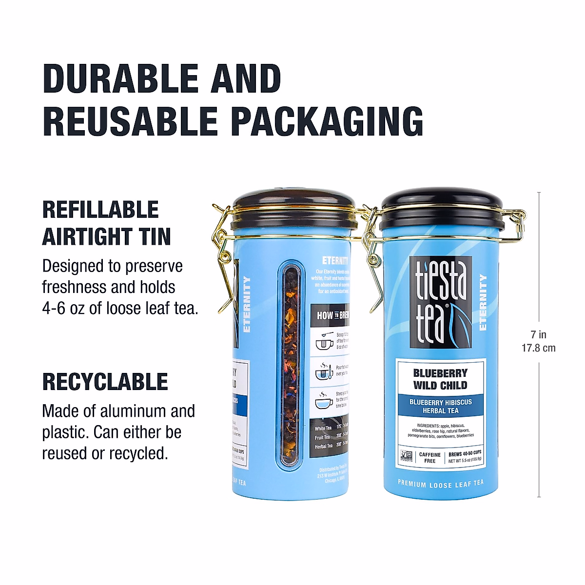 Tiesta Tea - Blueberry Wild Child, Loose Leaf Blueberry Hibiscus Herbal Tea, Non-Caffeinated, Hot & Iced Tea, 5.5 oz Tin - 50 Cups, Natural Flavors, Herbal Tea Loose Leaf Blend