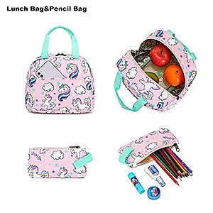 Unicorn School Backpack for Teen Girls, 3-in-1 Kids Backpack Bookbag Set School Bags with Lunch Box Pencil Case