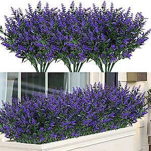 ArtBloom 8 Bundles Outdoor Artificial Lavender Fake Flowers UV Resistant Shrubs, Faux Plastic Greenery for Indoor Outside Hanging Plants Garden Porch Window Box Home Wedding Farmhouse Decor (Purple)