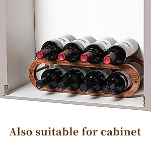 Navtcow Wine Rack and Water Bottle Organizer 2 in 1 for Cabinet and Countertop - Adjustable in 2 Sizes (Acacia Wood 2 Tier)