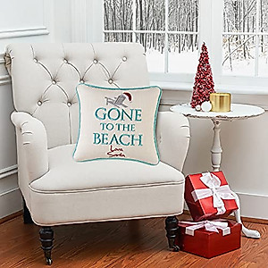C&F Home Gone to The Beach Love Santa Coastal Holiday Embroidered Saying Cute Christmas Decor Decoration Accent Pillow 10 x 10 Multi