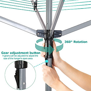 ISXACFF Rotary Outdoor Umbrella Drying Rack Umbrella Clothesline Rotary Dryers Clothes Line 4 Arms Height Adjustable Foldable Retracting 12 Lines with 165ft Clothesline