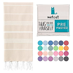 WETCAT Turkish Beach Towel Oversized 38x71 100% Cotton Sand Free Quick Dry Towel Extra Large Turkish Towel Light Travel Towel for Adults Beach Gifts Beach Accessories - Beige