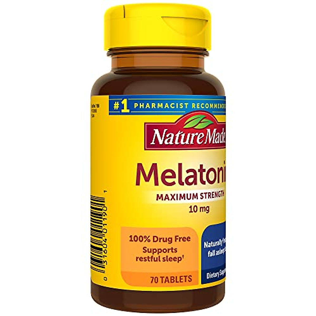 Nature Made Melatonin 10mg Extra Strength Tablets, 100% Drug Free Sleep Aid for Adults, 70 Count, 70 Day Supply