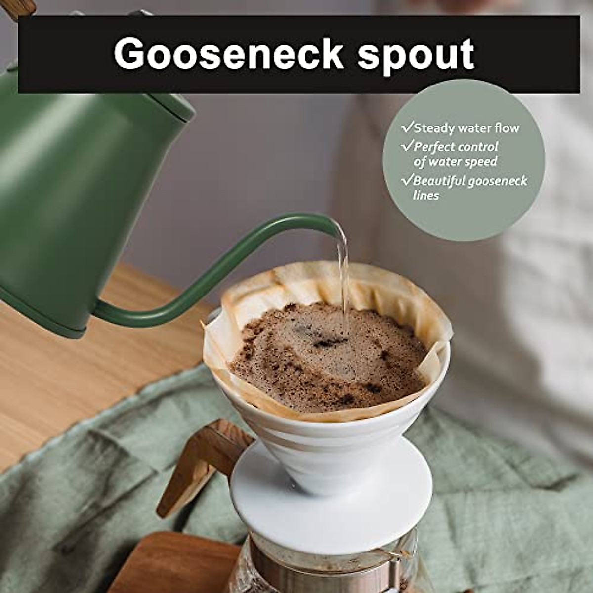 ECUZE Gooseneck Kettle With Thermometer for Stove Top, 40oz Coffee Kettle, Premium Food Grade Stainless Steel, Works On Stove And Any Heat Source, Pour Over Kettle for Tea and Coffee (blackish green)