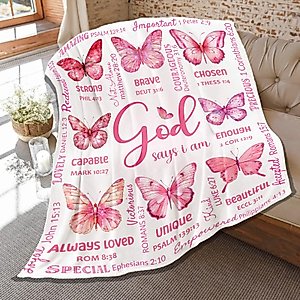 Butterfly Bible Verse Blanket, Inspirational Scripture Religious Gifts for Christian, Warm Soft Flannel Bible Throw for Bed Sofa Decoration 50"x60" for Teen