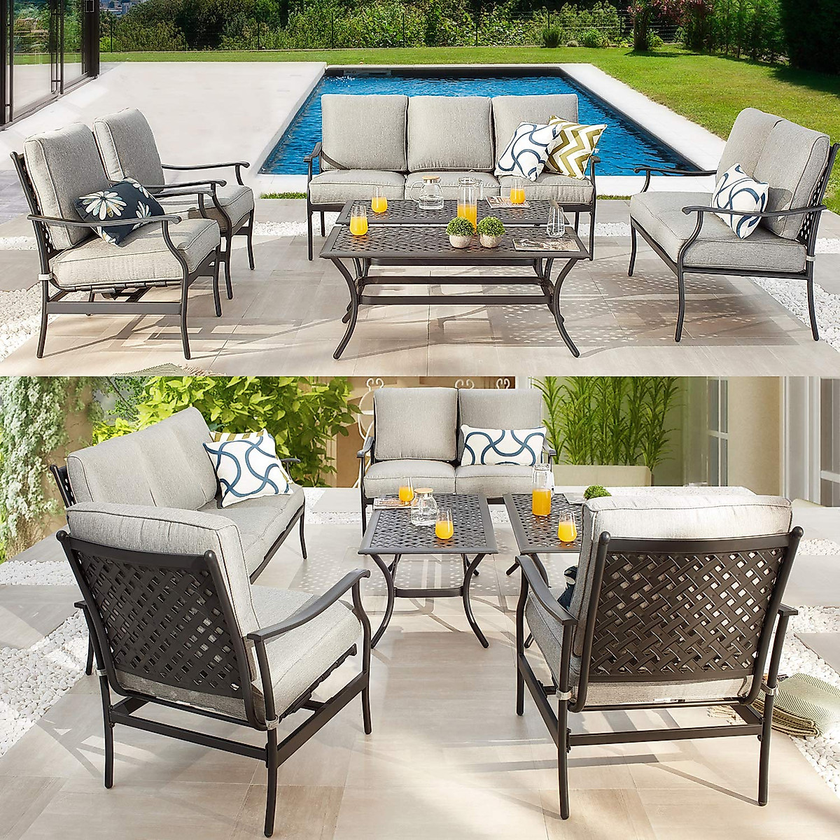PatioFestival Patio Conversation Set 6 Pieces Metal Outdoor Furniture Seating Sets with Grey Thick Cushions