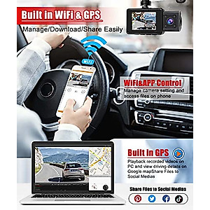 LAMONKE 4K Dash Cam with GPS, Front and Inside Dual 4K/1080P Dash Camera for Cars, Dashcam with WiFi, IR Night Vision Car Camera, 24/7 Recording Parking Mode, G-Sensor, WDR, 256GB Supported