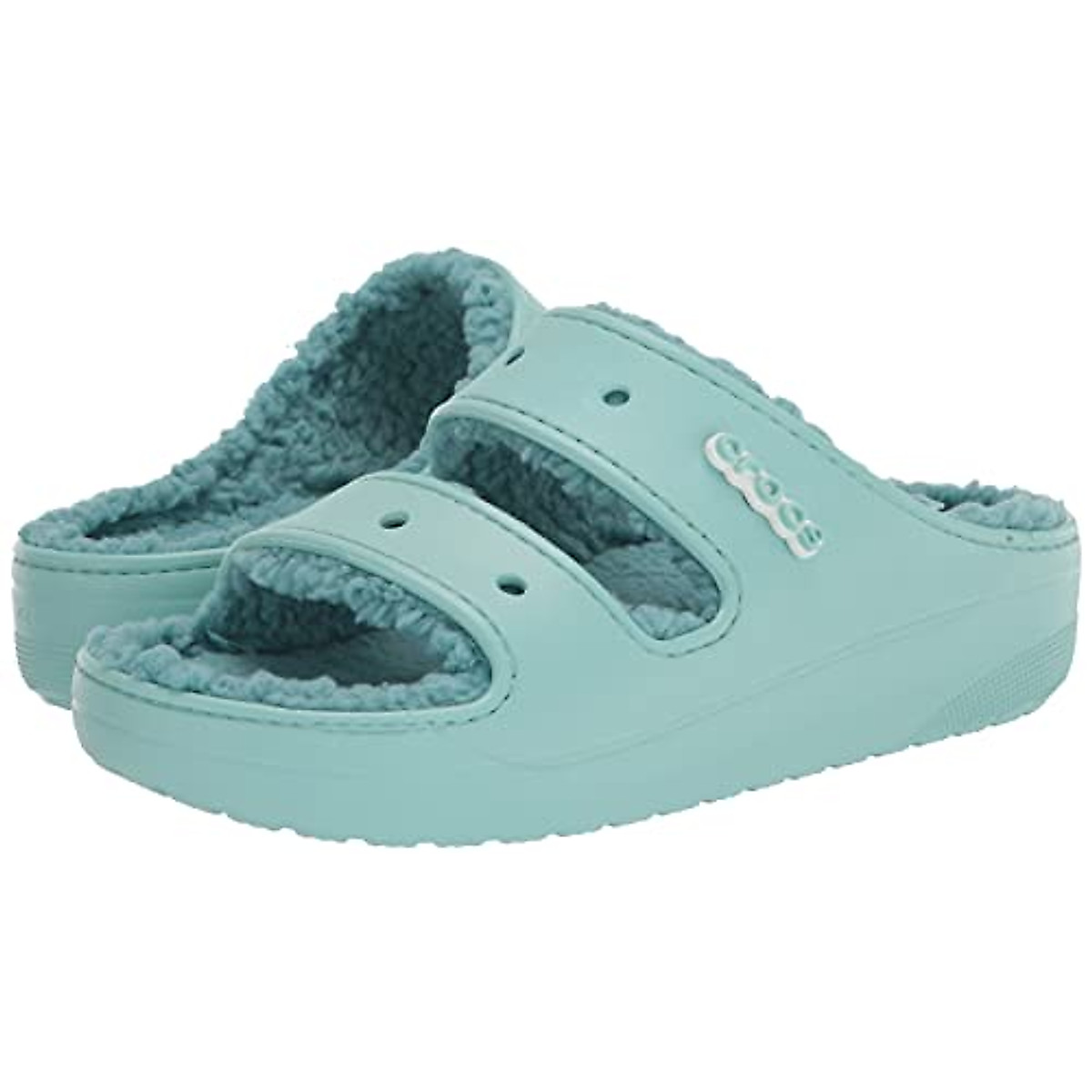 Crocs Unisex Classic Cozzzy Sandals, Fuzzy Slippers and Slides, Pure Water, 6 US Men