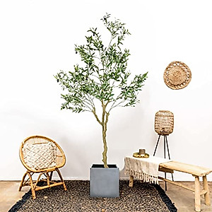 Nafresh Tall Faux Olive Tree，7ft（84in） Realistic Potted Silk Artificial Indoor with Green Leaves and Big Fruits for Home Office Living Room Bedroom Stairs Foyer Decor.