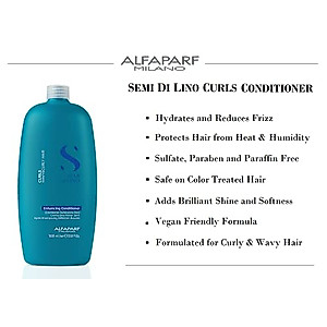 Alfaparf Milano Semi Di Lino Curls Enhancing Hair Conditioner - Color Safe Conditioner to Hydrate, Detangle & Nourish Wavy and Curly Hair - Vegan Conditioner for Frizz Control (33.8 oz / 1000 ml)