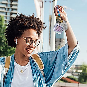 Aiiko Compatible Airpods Case Cover, Airpod Case 2nd /1st Generation Clear Lasher Hard PC Iridescent Colorful Air Pod Case with Pompom Keychain/Glitter Hand Lanyard/Tassel for Girls Women-Clear Purple