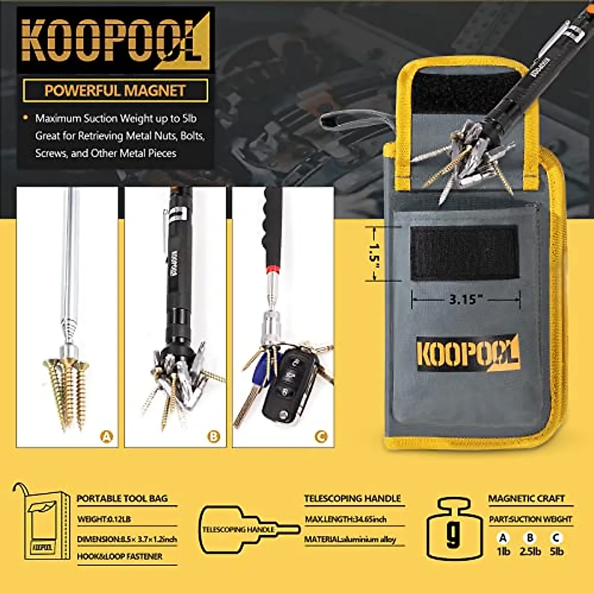 KOOPOOL Universal Socket Tool Set (1/4"-3/4") 25-Piece (A) with Magnetic Pickup Tool Set 5-Piece (B)