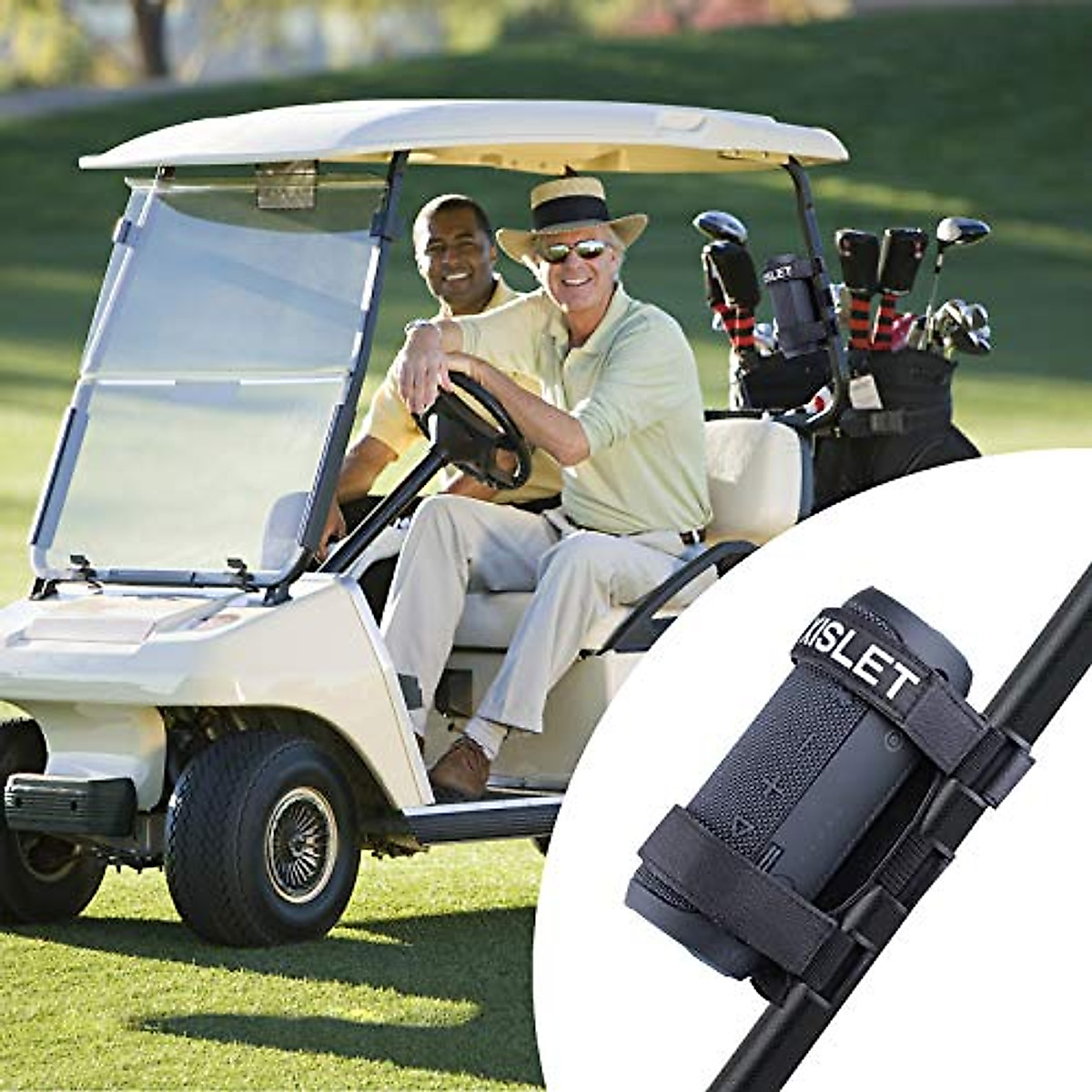 Xislet 2-Straps Portable Speaker Mount, Compatible with Golf Cart Accessories/Bike/Moto/ATV Speaker Strap Holder Fits Attaches Railing/Handlebar/Frame for Bluetooth Wireless Speakers