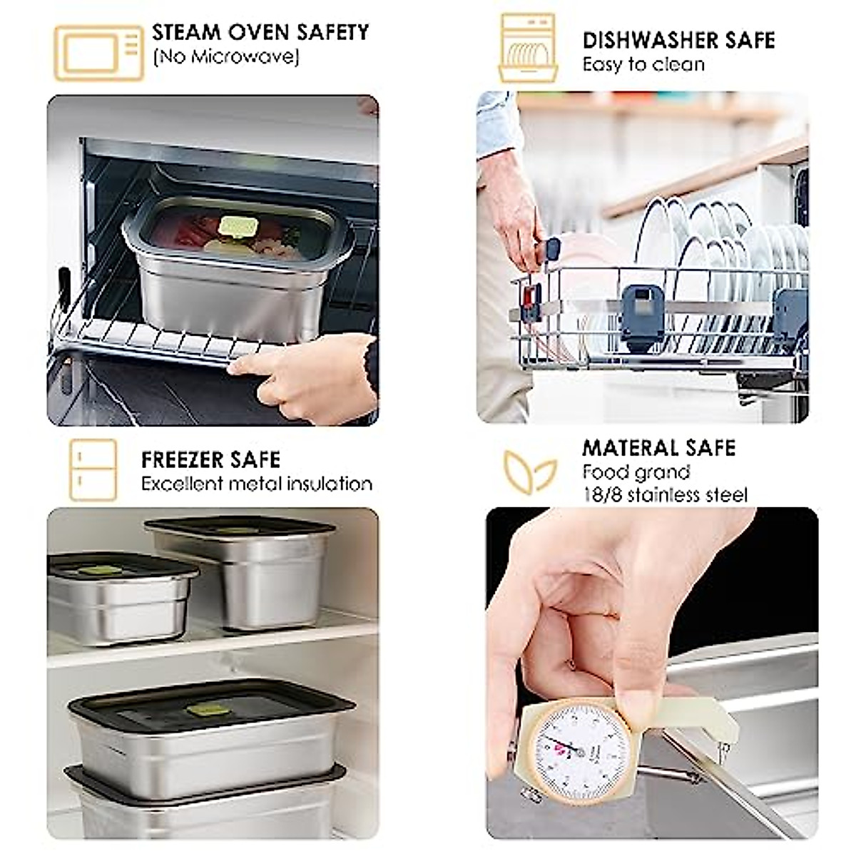 SUBRON 2Pcs Stainless Steel Food Storage Containers with Airtight Lids Set, Stackable Leak Proof Metal Lunch Bento Box Dishwasher & Freezer Safe (51+64oz