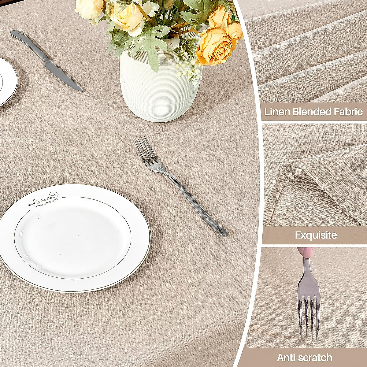 AUSSPVOCT Textured Linen 54 Inch Round Tablecloth Up to 36'' Tables, Waterproof Spill-Proof Fall Table Cloth Wrinkle Free Circle Dining Tablecover for Birthday Farmhouse Easter Holiday Party Decor