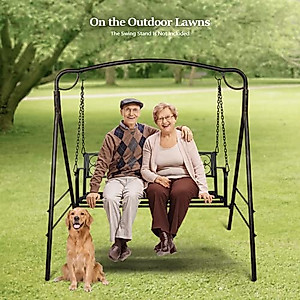 VINGLI Upgraded Metal Patio Porch Swing, 660 LBS Weight Capacity Steel Porch Swing Chair for Outdoors, Heavy Duty Swing Chair, Bench Swing for Gardens & Yards (Black)