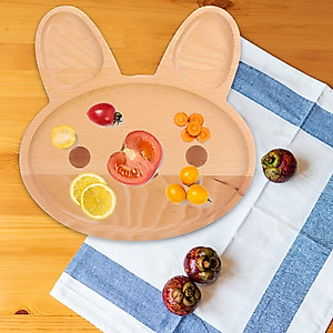 BESTOYARD Easter Bunny Plate Wooden Serving Platter Bunny Shaped Wood Tray Easter Rabbit Plates Appetizer Platter Bread Salad Display for Parties Holidays Family Dinners and More