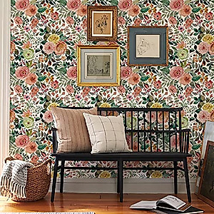 JiffDiff 118.1"x17.7" Wallpaper Peel and Stick, Floral Wallpaper for Bedroom Peel and Stick Wallpaper Boho Kitchen Cabinets Furniture Decorative Renter Friendly Wallpaper