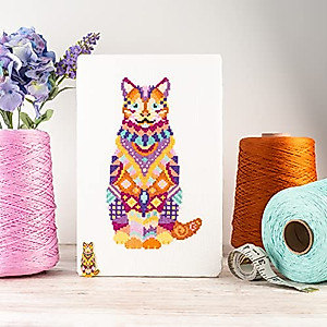 Meloca Designs Mandala Cat Counted Cross Stitch Kit with 14 Count Aida Fabric, Thread, Needle and Instructions