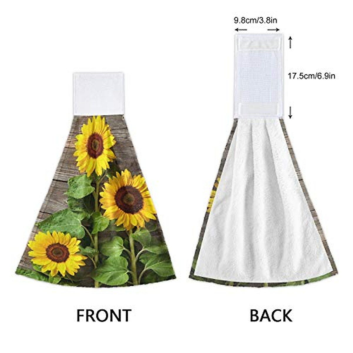 Vintage Sunflowers Kitchen Towels Sets Summer Wood Board Hanging Hand Towel Dish Towel with Loop 2PCS, Soft Super Absorbent Dishcloths Fingertip Towel for Bathroom Washroom Guestroom Hotel 12x17 In