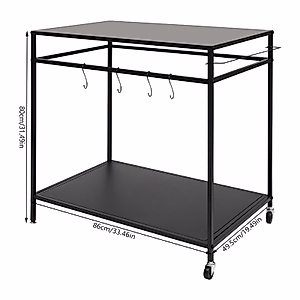CNCEST Outdoor Grill Cart, Double-Shelf Movable Cooking Table, Outdoor Dining Cart with Storage and Spice Rack, Movable Kitchen Cart on Wheels,Kitchen BBQ Food Prep Table for Grill -Black
