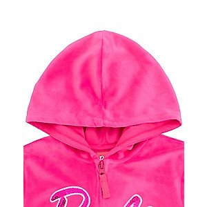 Barbie Little Girls Velour Zip Up Hoodie Pants Outfit Set Pink 7-8