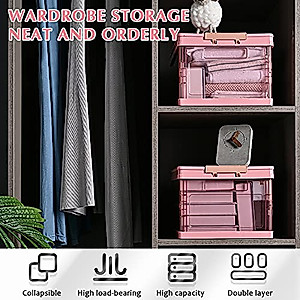 DAPANGYOUNG Collapsible Storage Bins with Lids - Clear Plastic Storage Bin Stackable Latch Storage Boxes with Durable Lid and Secure Latching Buckles For Home Office Car and Travel Organization, Pink