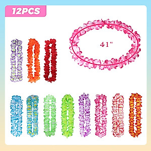 FUTUREPLUSX 12PCS Hawaiian Leis, Tropical Flower Leis Luau Party Decorations for Beach Pool Hawaiian Luaus Party Birthday Aloha