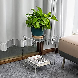 Sumerflos Acrylic Small Frame Side Table/End Table/Easy Assembly, Nightstand for Living Room Bedroom Home Decor- Clear