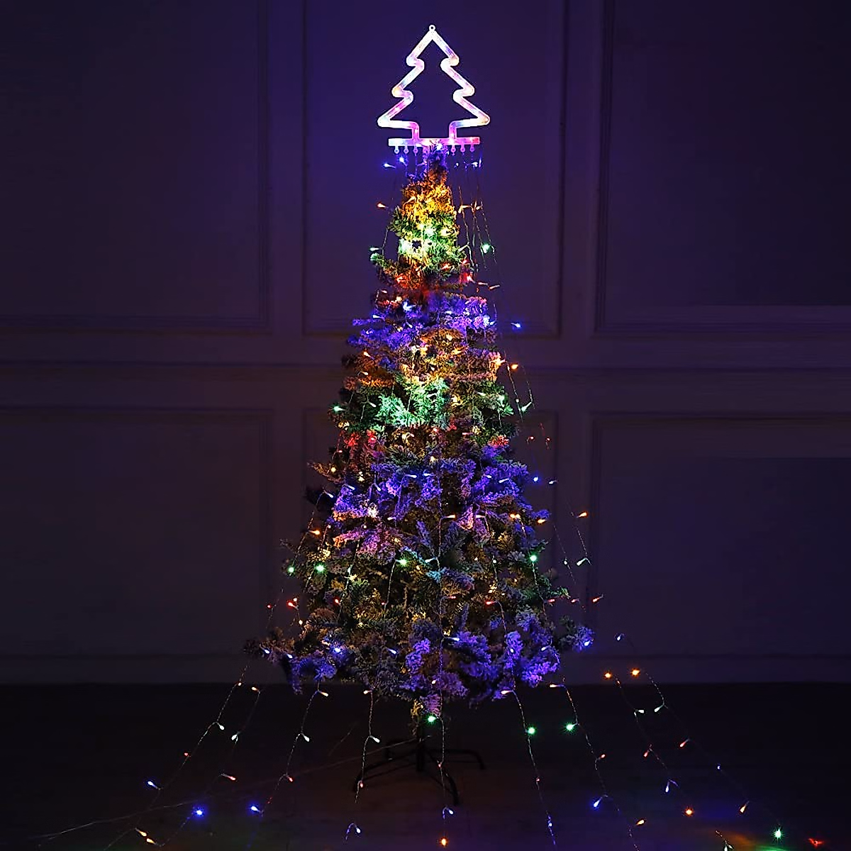 GIHOO Christmas Lights 317 LED 10FTX9 Outdoor Tree String Lights LED Icicle String Lights Christmas New Year Garland Outdoor for Bar Home Wedding Party Garden Christmas Tree Lights (Multi-Colored)