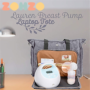Zohzo Lauren Breast Pump Bag - Portable Tote Bag Great for Travel or Storage – Includes Padded Laptop Sleeve - Fits Most Major Pumps Including Medela and Spectra Breastpump (Black)