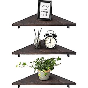 Mkono Corner Shelves Wall Mounted Set of 3 Floating Corner Shelf for Wall Home Decor Rustic Wood Wall Storage Display Shelves for Living Room Bedroom Bathroom Kitchen Office