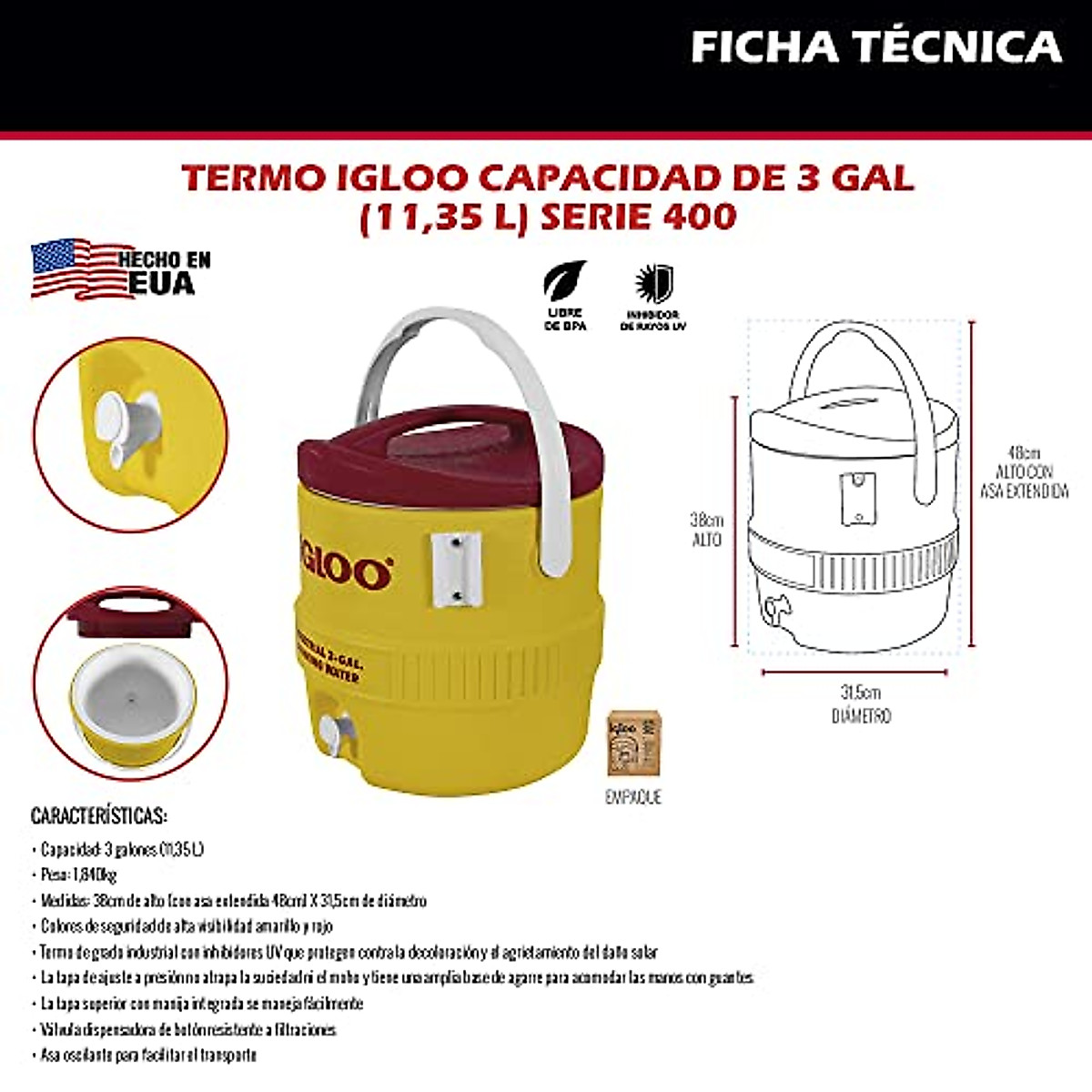 Igloo 400 Series 3 Gallon, One Size, Red/Yellow